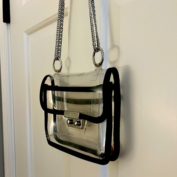 Bags | Clear Purse Black Trim Silver Chain Strap | Poshmark